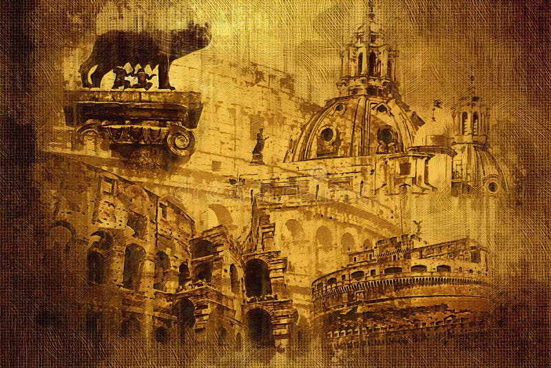 Rome Italy Art Illustration Stock Illustration - Illustration of roma ...