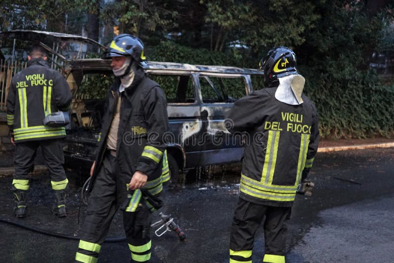 Firefighters at work editorial stock image. Image of damage - 123650579