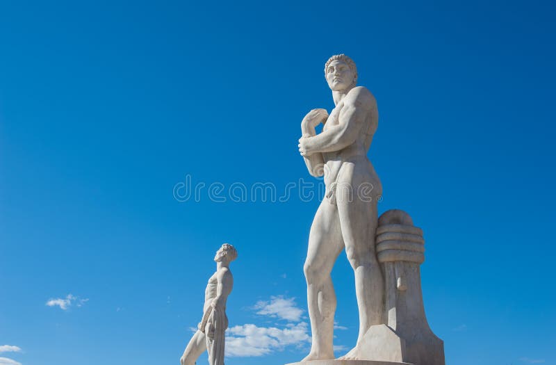 Rome, Italy - August 6th 2016. Fighter Statue at Stadium of the Stock ...