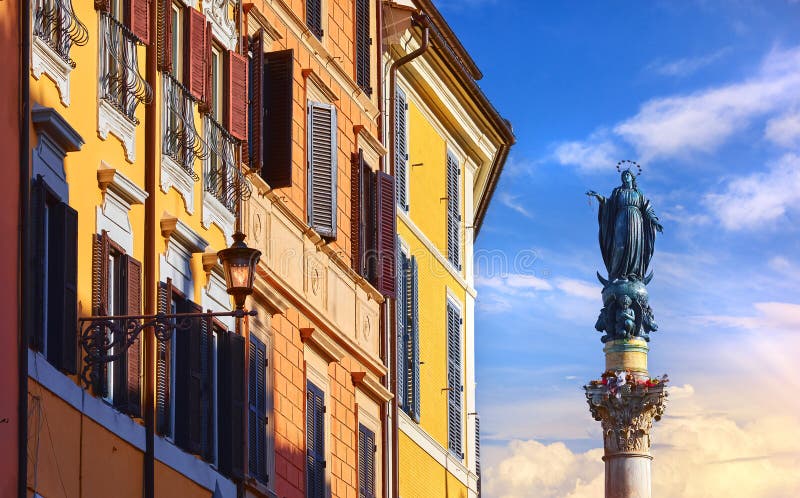 Rome Italy. Column of Immaculate Conception and Facade Stock Image ...
