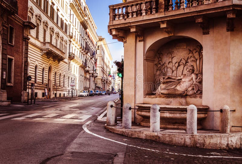 Rome, Italy - Dec 25, 2017 - Ancient Sculpture on the Corner of ...