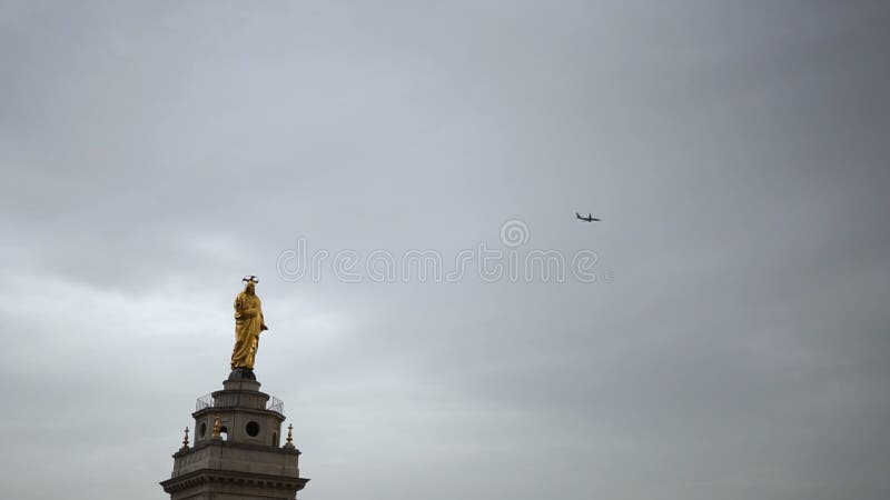 Rome, Italy. Flying Plane Over the Statue. Cloudy Weather. Stock Video ...