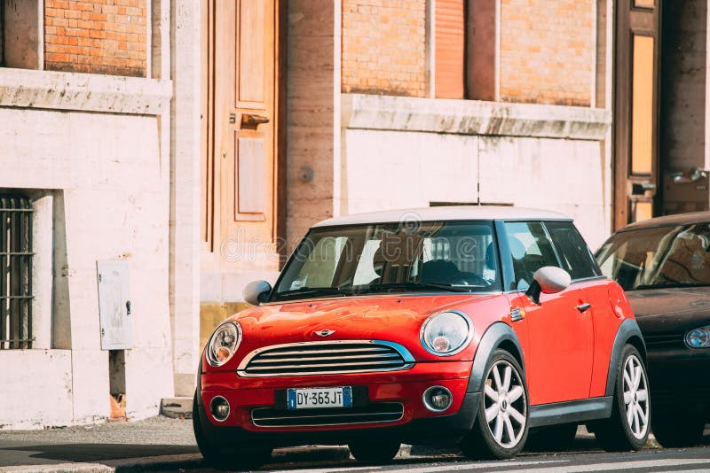 Rome, Italy. Red Mini Cooper Hatch Car of Second Generation Parked at ...