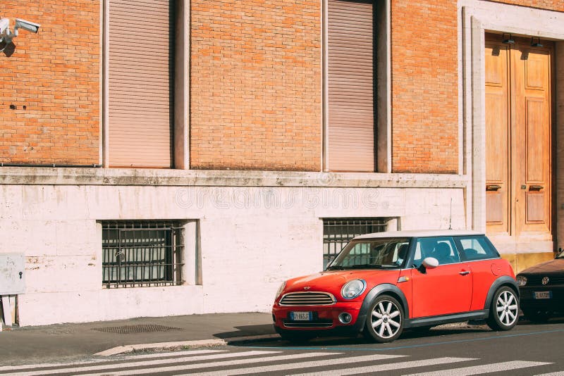 Rome, Italy. Red Mini Cooper Hatch Car of Second Generation Parked at ...