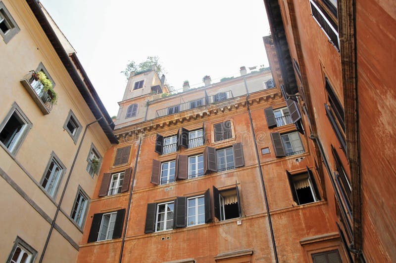 Rome, Italy - September 14 2022: Old Orange Building with Windows in ...