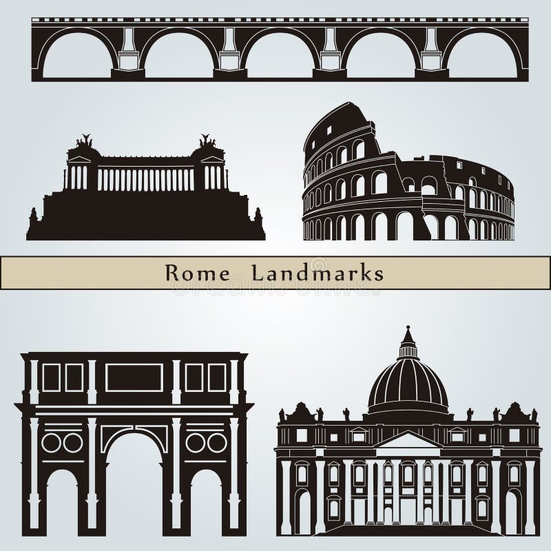 Rome Landmarks and Monuments Stock Vector - Illustration of silhouette ...