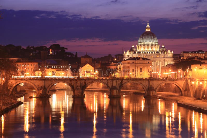 Rome by night stock image. Image of basilica, river, church - 9733197