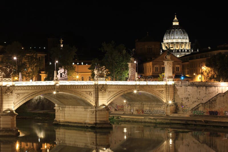 Rome by Night St Peter`s Basilica and River Tiber Editorial Stock Image ...