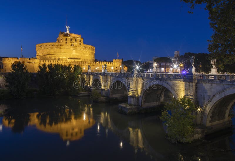 Rome - Ponte Sant Angelo - Angels Bridge at Dusk Stock Image - Image of ...