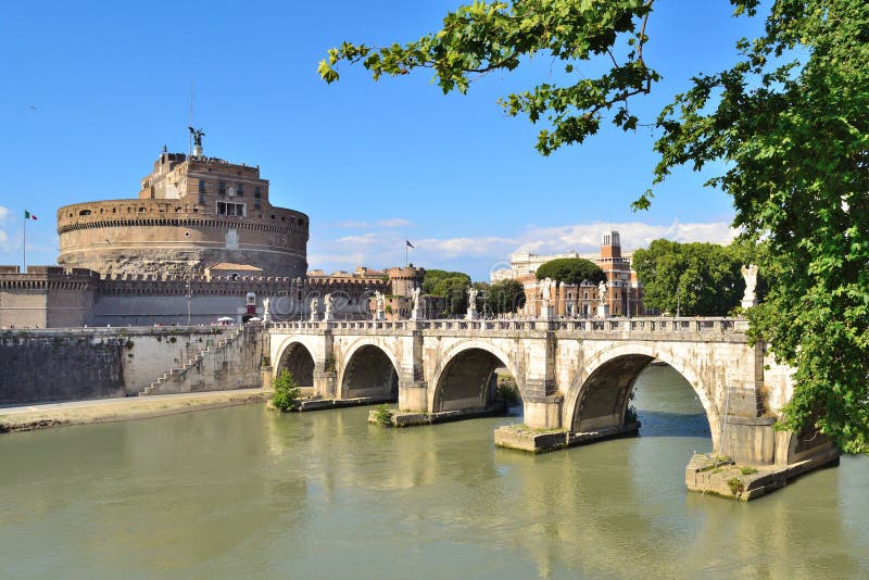 SantAngelo Bridge and Castel in Rome Stock Image - Image of reflection ...