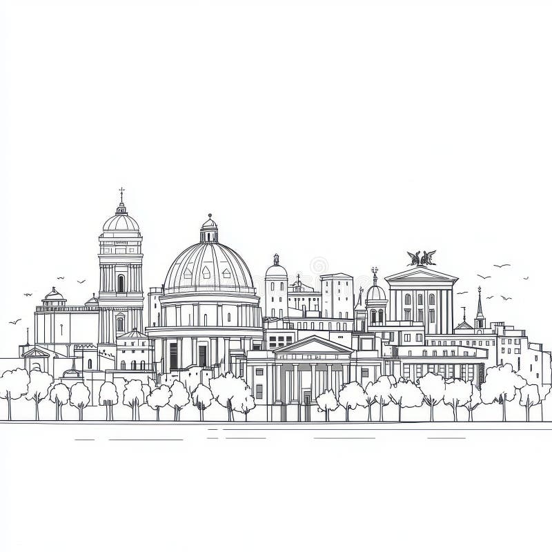Rome Skyline Black and White Cityscape Illustration Stock Illustration ...