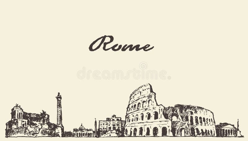 Rome Skyline Vintage Illustration Drawn Sketch Stock Vector ...