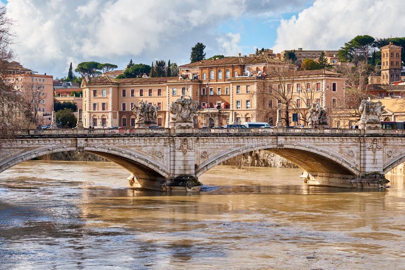 Rome and Tiber River with High Water Stock Image - Image of capital ...