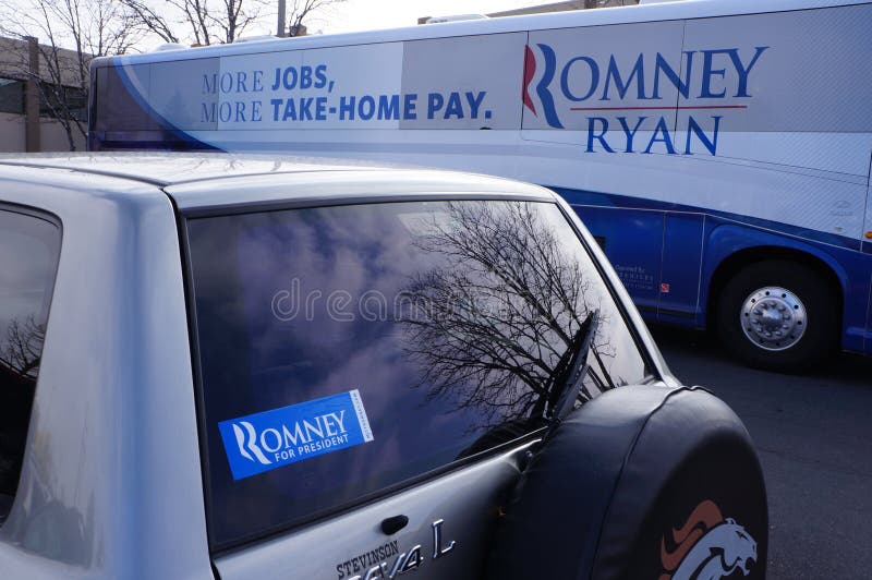 Romney Campaign Bus and Bumper Sticker Editorial Photography - Image of ...