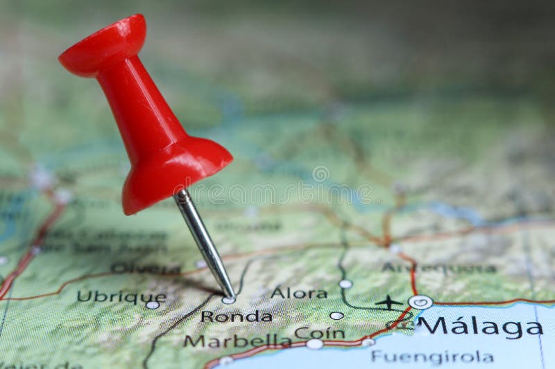 Ronda, Spain pin on map stock image. Image of globe - 346782817
