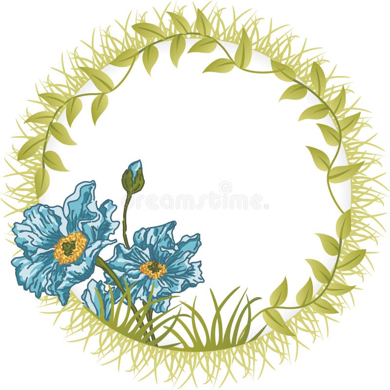 Ronde Kader Blauwe Bloem vector illustratie. Illustration of ...