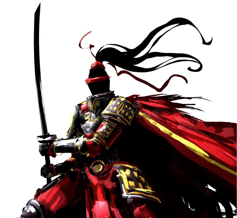 Samurai in a cloak stock illustration. Illustration of knight - 193643879