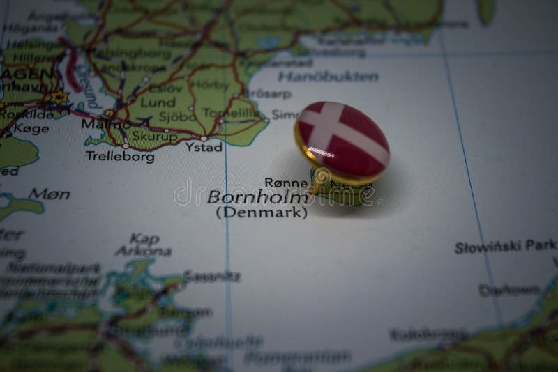 Ronne Pinned on a Map with the Flag of Denmark Stock Photo - Image of ...