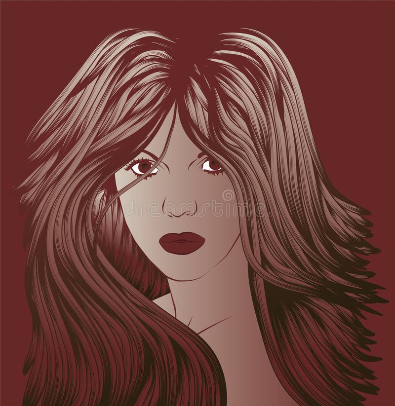 Roodharige Met Lang, Gedetailleerd En Vloeiend Haar Vector Illustratie ...