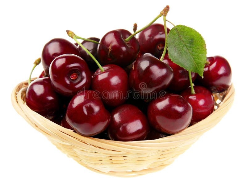 Rode kers en blad stock afbeelding. Image of vrucht, rood - 5400813