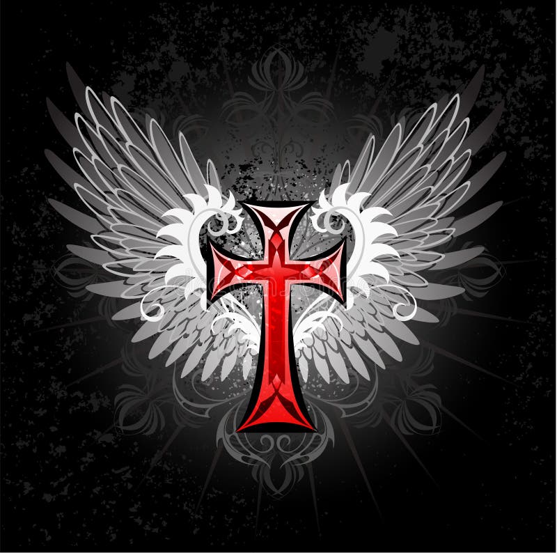 Rood kruis met vleugels vector illustratie. Illustration of donker ...