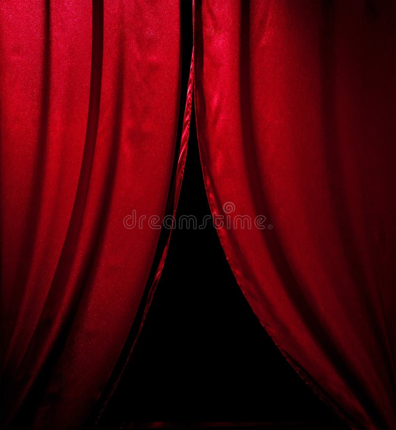 Rood Gordijn Op Het Theaterpodium, Belicht Door Schijnwerpers ...