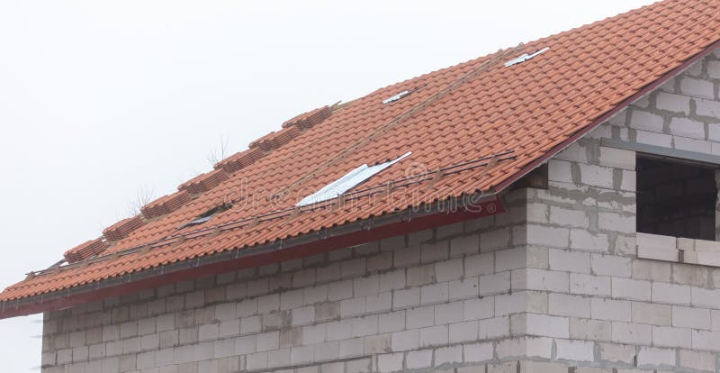 Roof in a Brick House Under Construction Stock Image - Image of ...