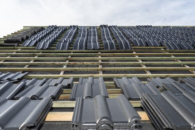 Roof Ceramic Tile Arranged in Packets on the Roof on Roof Battens ...