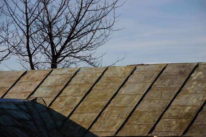 Roof and Chimney from an Old House - Brick and Metallic Texture Stock ...