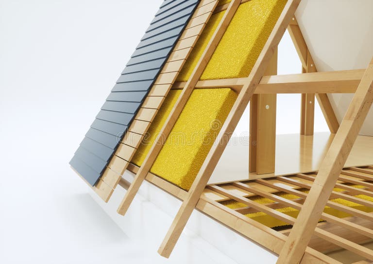 Roof Construction with Technical Details - 3D Rendering Stock Photo ...