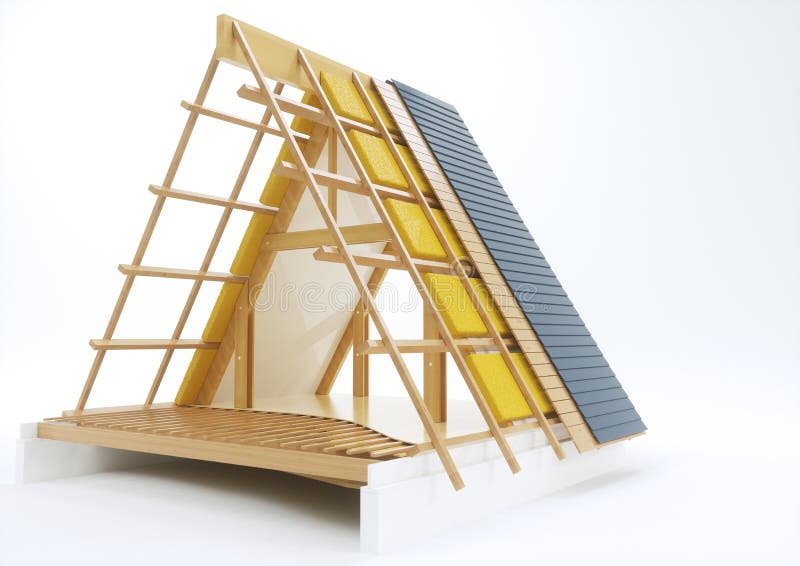 Roof Construction with Technical Details - 3D Rendering Stock ...
