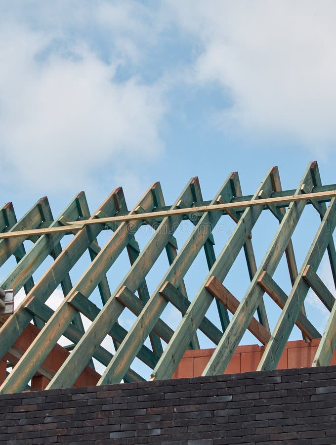 Roof Construction, Wooden Structure Skeleton. Vertical View. Stock ...