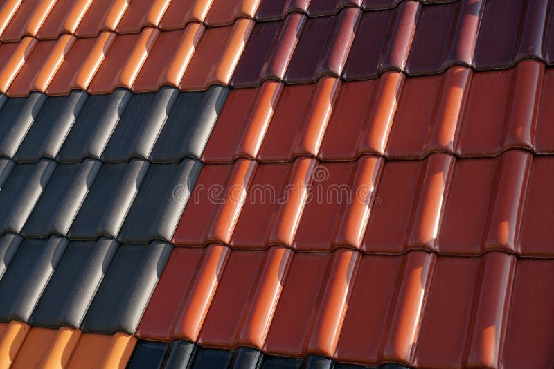 Roof Covered with Tiles in Different Colors. Roofing Stock Image ...