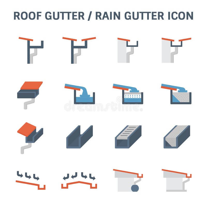 Set Of Roof Gutter Or Rain Gutter And Drainage. Cartoon Icon Design ...
