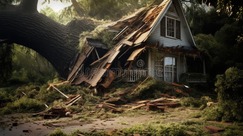 Roof house falling down stock photo. Image of disaster - 360888320