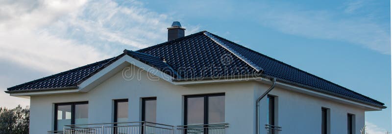 The Roof of the House with Nice Window Under the Blue Sky Stock Photo ...