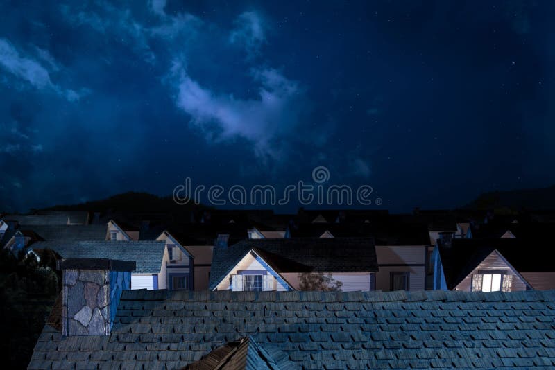 Roof of House at Night with Houses on Background Stock Image - Image of ...