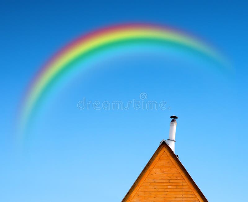Roof of the House and Rainbow Stock Image - Image of natural, blue ...