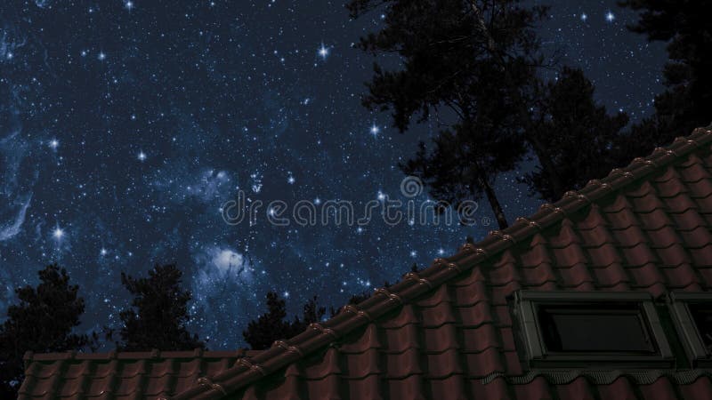 Roof of the House Under the Night Blue Sky Stock Image - Image of full ...