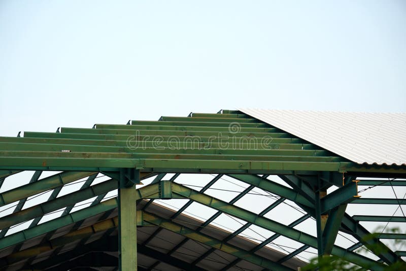The Roof of a Large Warehouse Under Construction Stock Image - Image of ...