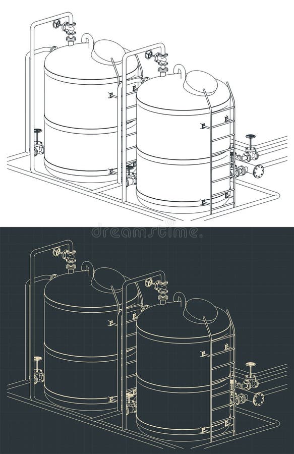 Water Storage Tanks Blueprints Stock Vector - Illustration of equipment ...