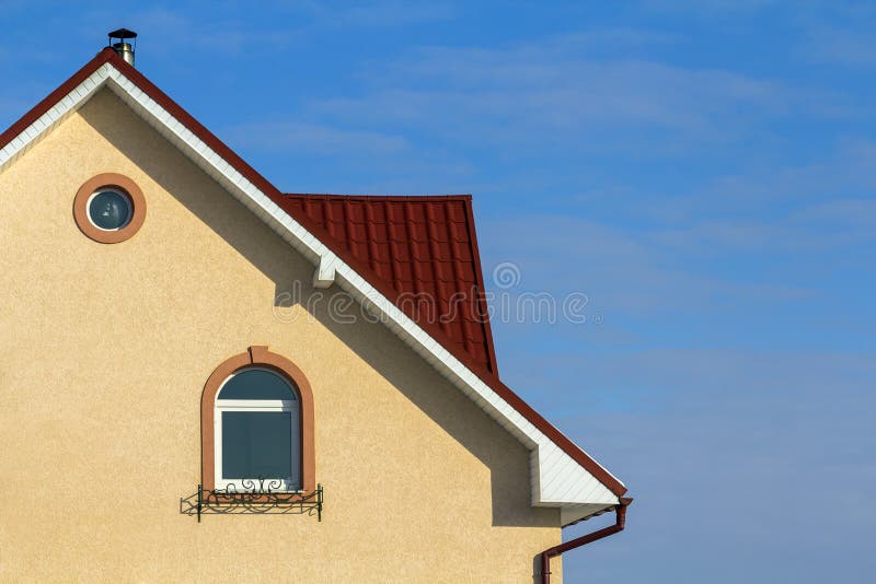 Roof of a New Built House with Nice Window and Chimney. Stock Image ...