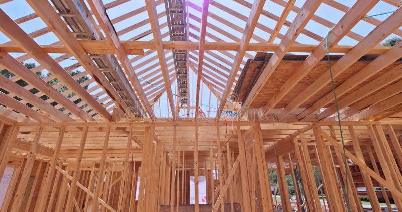 Timber Truss Frame Was Installed As Part Construction of a House Under ...