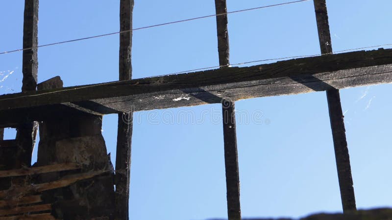 Roof Rafters of Derelict Building after Fire Stock Footage - Video of ...