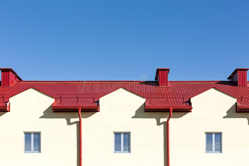 Roof with Rain Gutter System Stock Photo - Image of house, cornice ...