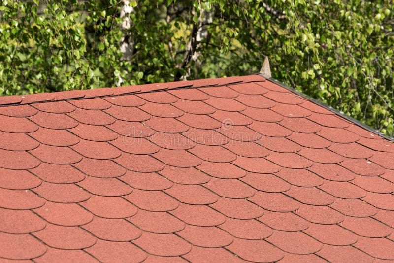 Roof with Red Bitumen Shingles Stock Photo - Image of building ...