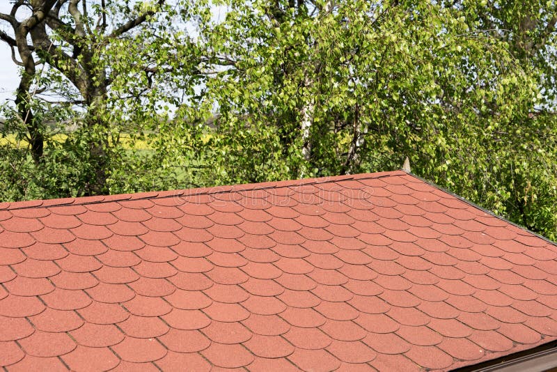 Roof with Red Bitumen Shingles Stock Photo - Image of detail, roof ...