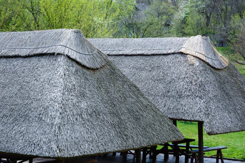 Roof of reeds and plaster stock image. Image of damage - 229895587
