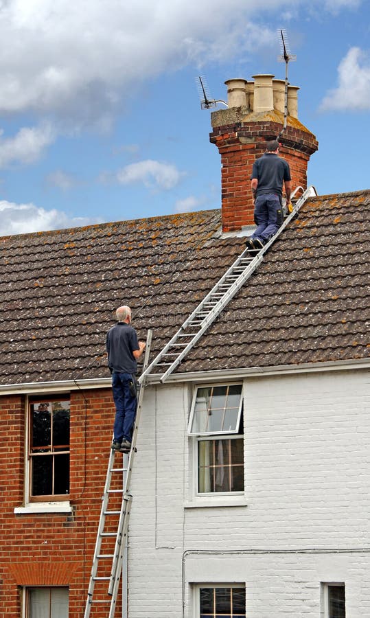 Man on a Ladder stock photo. Image of windows, fall, unsafe - 2831178