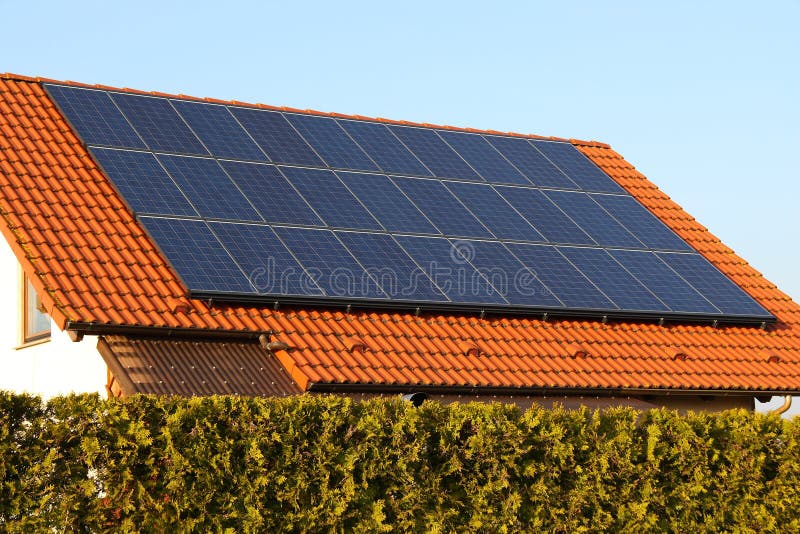 Solar cells on roof stock photo. Image of green, beauty - 146372518